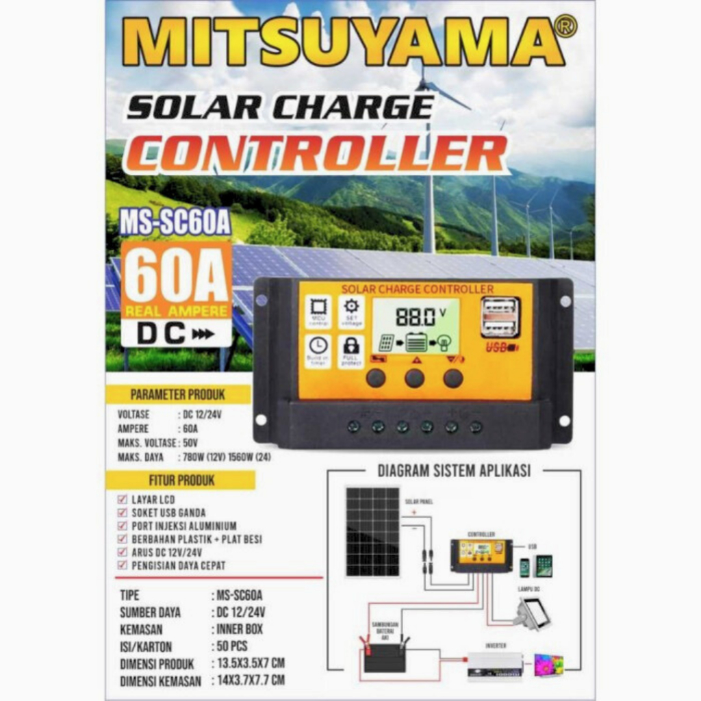 Jual ALAT KONTROL SOLAR PANEL 60 AMPERE SOLAR CHARGE CONTROLLER 60A MS ...