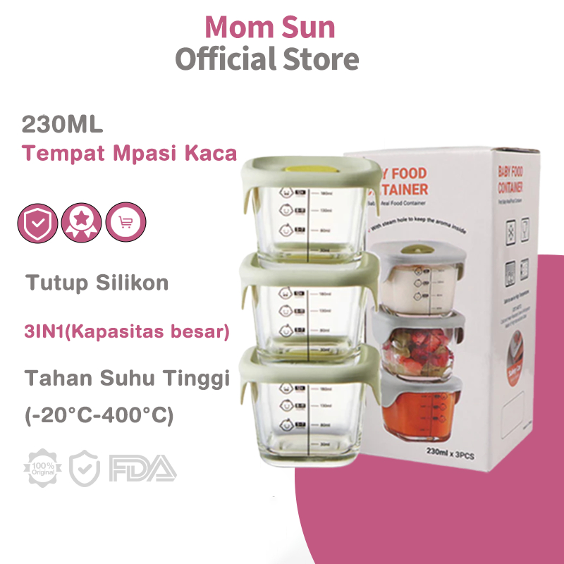 Jual Mom Sun 3PCS 230ML Oven Glass Food Container MPASI Bayi Tempat ...