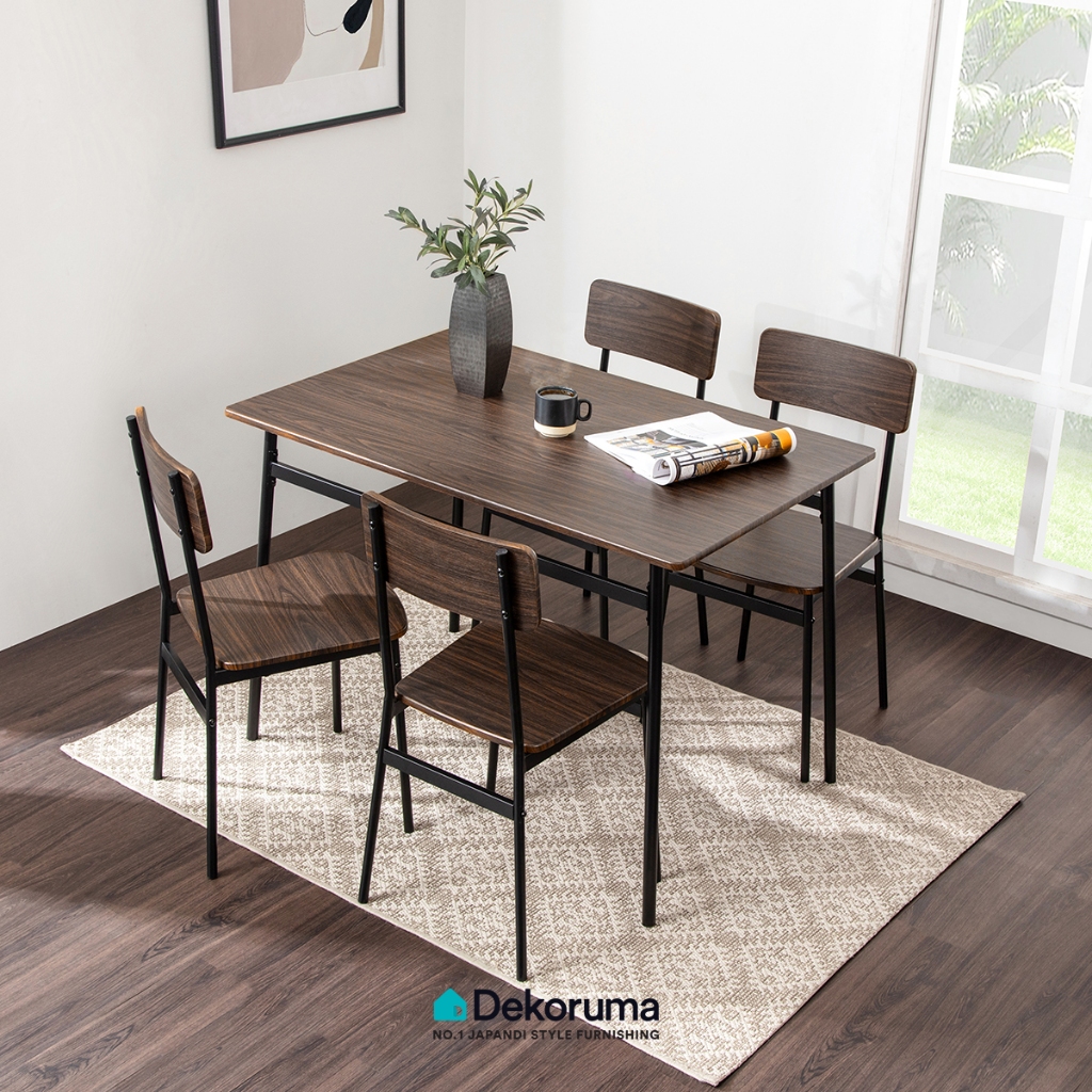 Jual Dekoruma TOSHI Set Meja Makan dengan 4 Kursi Walnut Hitam | Shopee ...