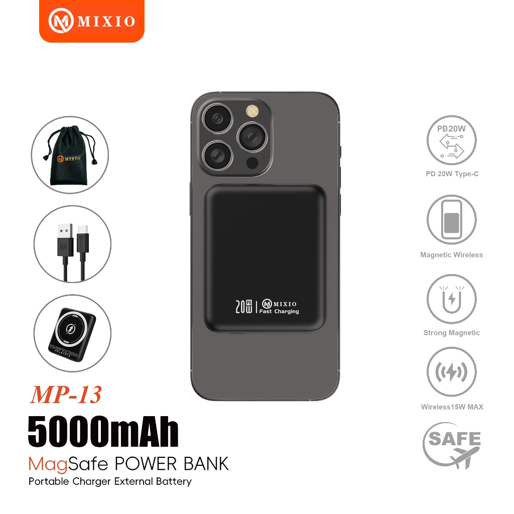 Jual MIXIO MP-13 Mini Power Bank Magnetic Magsafe 20W Fast Charging ...