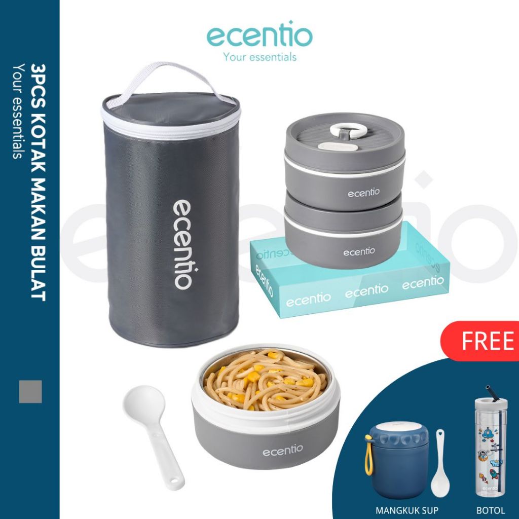 Jual 【BUY 1 GET 8】ecentio lunch box tas set 3pcs Kotak Makan anti ...