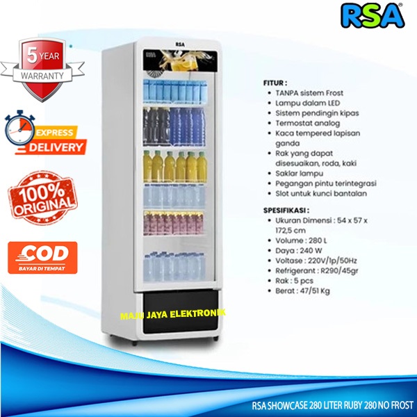 Jual Showcase RSA By GEA RUBY 280 Display Cooler 280 Liter 5 RAK Anti ...