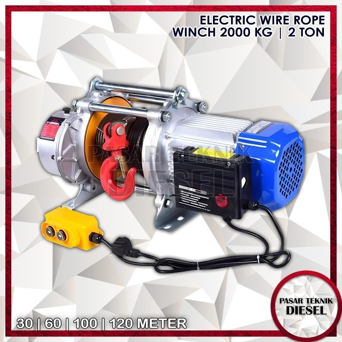 Jual Wire Rope Electric Hoist Winch 2000 KG | 2 TON x 60 Meter 1 Phase ...