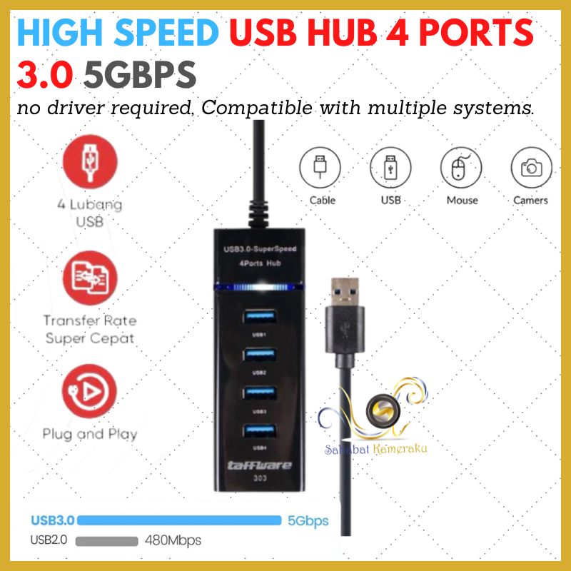 Jual USB Hub High Speed 4 Ports 3.0 5Gbps USB Flash Disk Mouse USB Keyboard Hard Disk Reader ...
