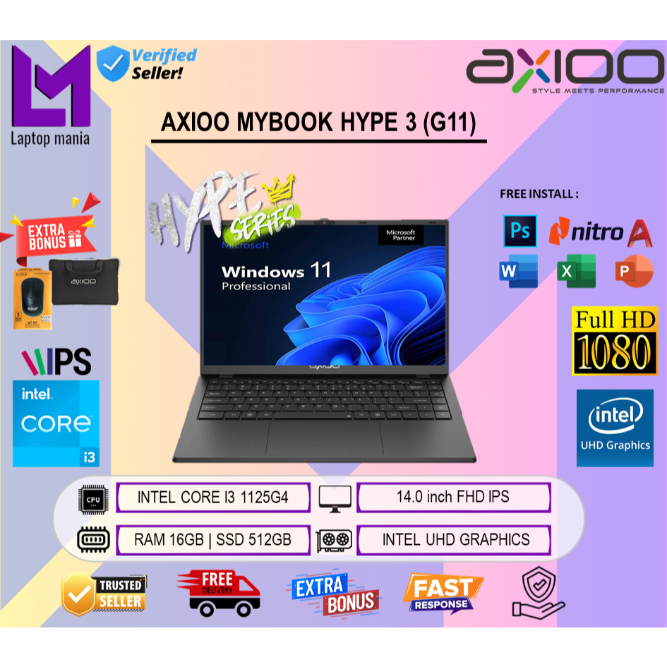 Jual New Axioo MyBook Hype 3 (G11) Core I3 1125G4 16GB 512GB 14 inch FHD IPS Win11Pro RESMI ...