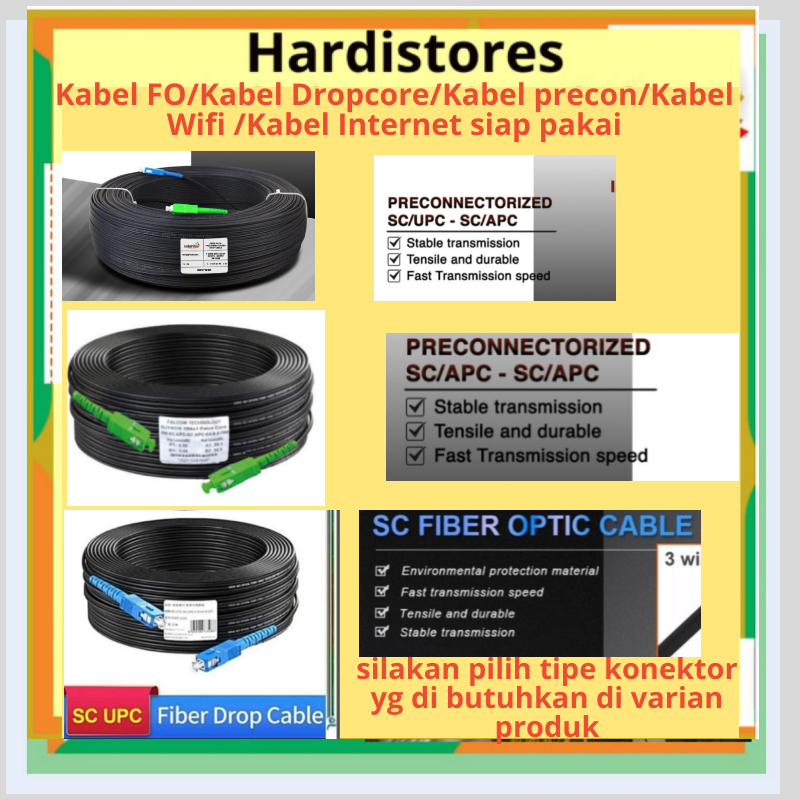 Jual Kabel Fiber optik Dropcore FTTH Kabel FO precon 150m siap pakai ...