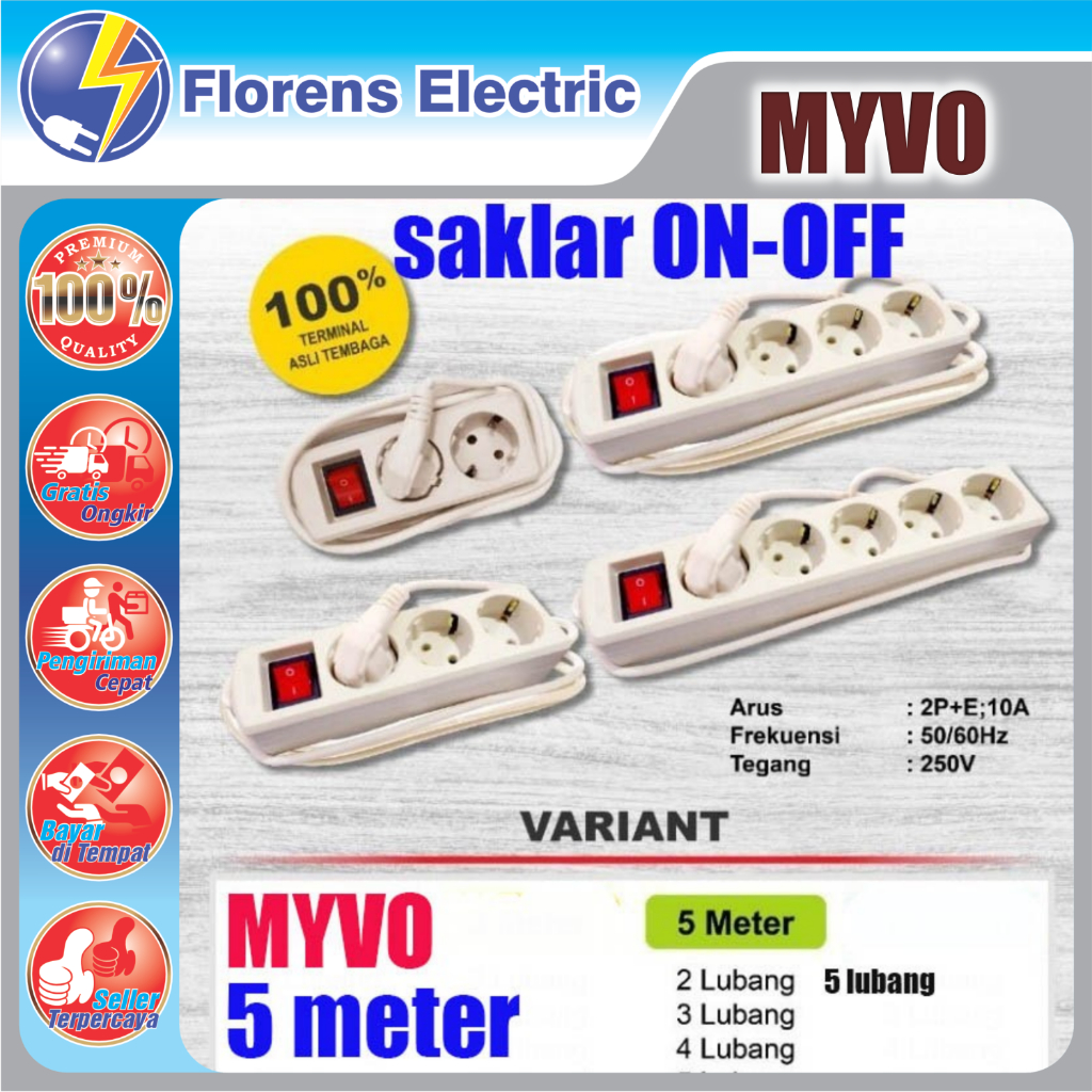 Jual MYVO 5m Stop Kontak Kabel saklar 2 3 4 5 Lubang 5 Meter SNI switch ...