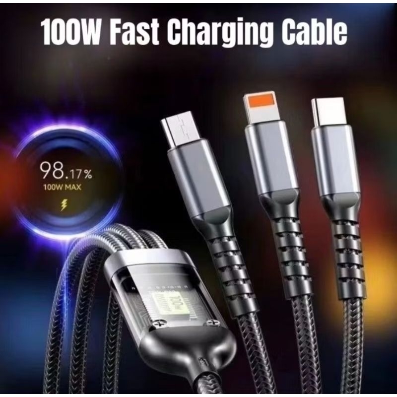 Jual KABEL DATA 100W 3 IN 1 FAST CHARGING LED USB MICRO TYPE C LIGHTING ...