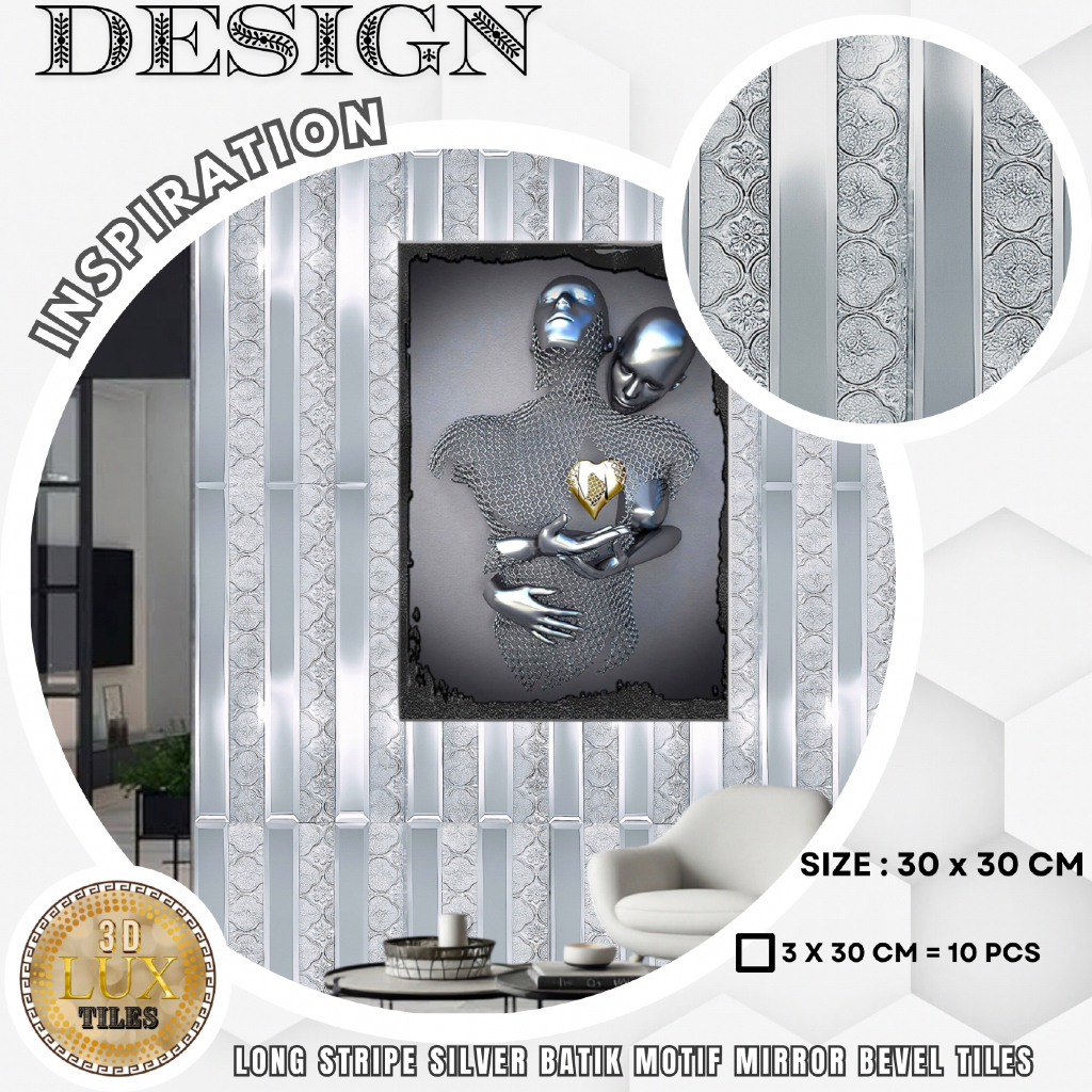 Jual 5 PIlihan Long Stripe Silver Mirror Bevel Tiles Keramik Kaca Asli ...