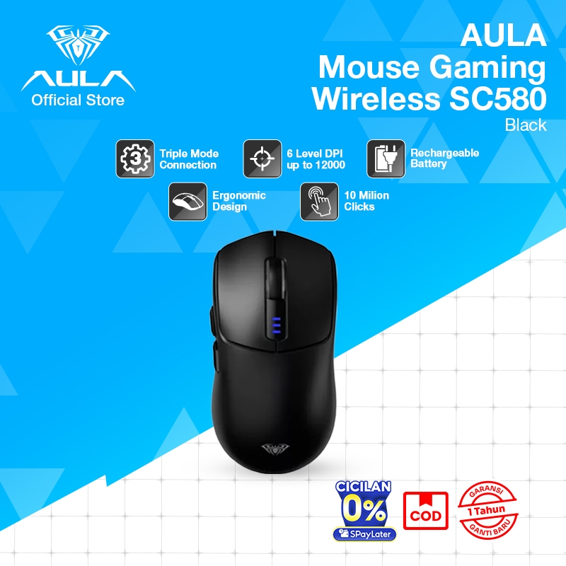 Jual AULA Mouse Gaming Wireless SC580 Black - Tri-Mode 2.4G/BT5.0/USB-C Rechargeable Mouse ...