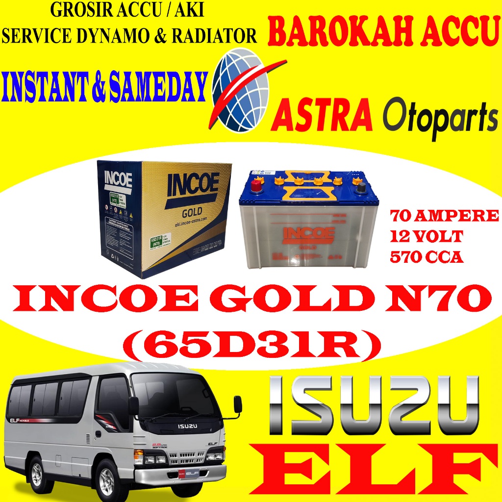 Jual AKI MOBIL ISUZU ELF INCOE GOLD N70 / 65D31R, 70 AH ASTRA OTOPARTS | Shopee Indonesia