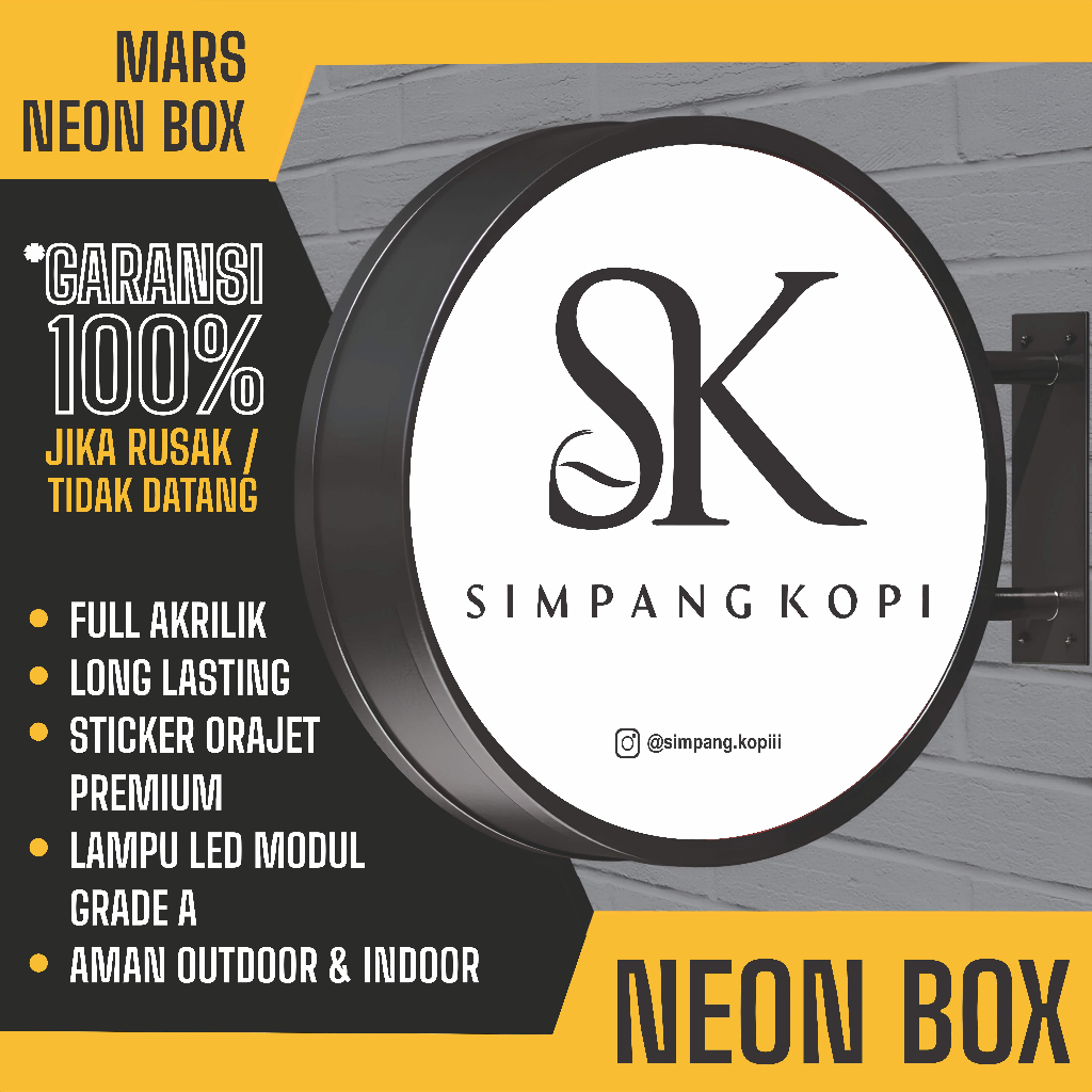 Jual Neon Box Kotak Full Akrilik LED Terang Bulat Siap Pasang + Bracket ...