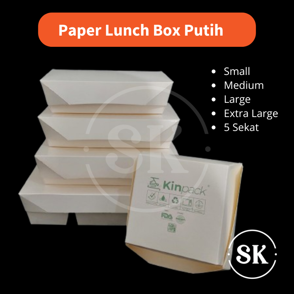 Jual (isi50) Paper Lunch Box Putih Anti Bocor Ukuran S, M, L, XL, 5 ...