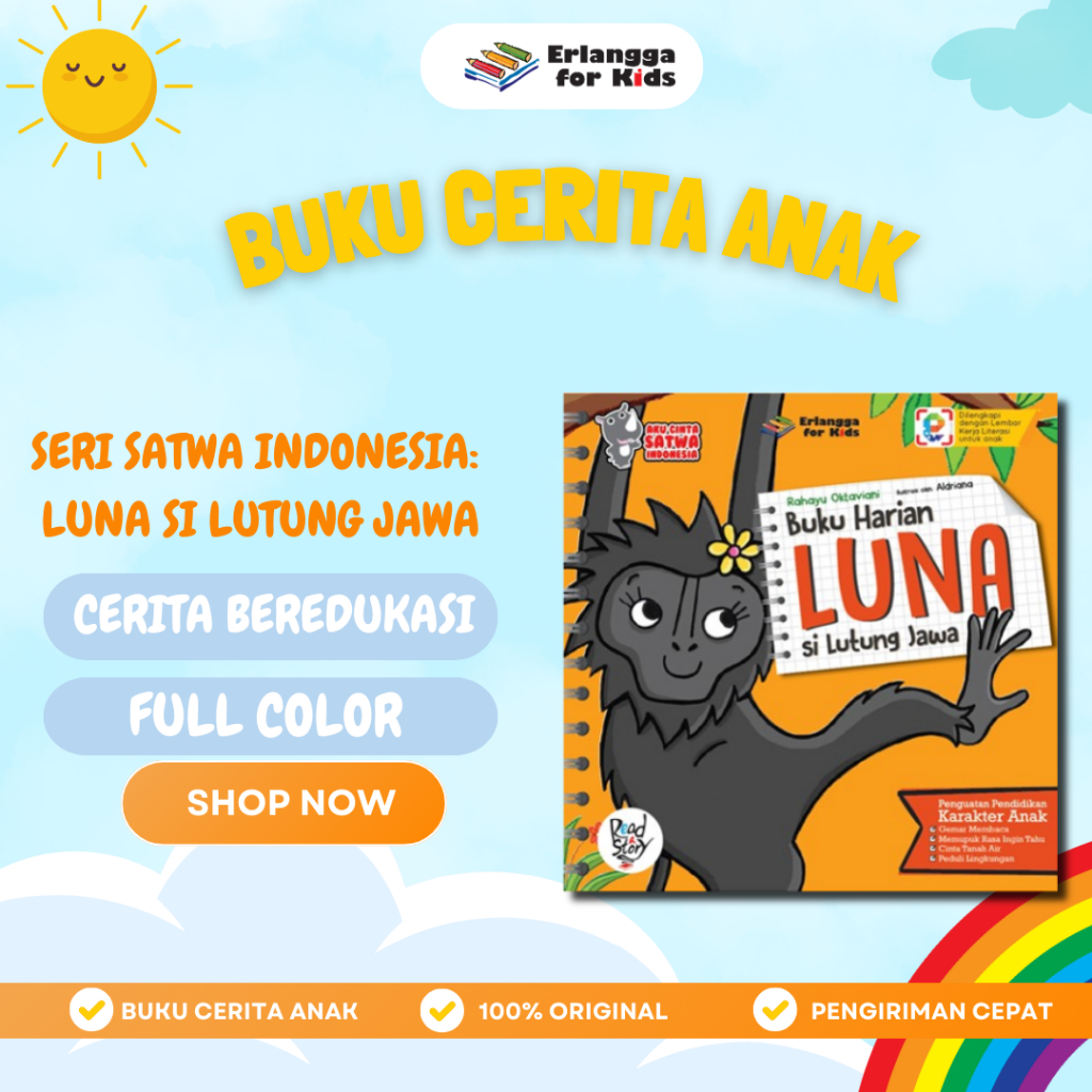 Jual [Erlangga Official] Buku Cerita Anak Bergambar: Seri Satwa Indonesia: Luna Si Lutung Jawa ...