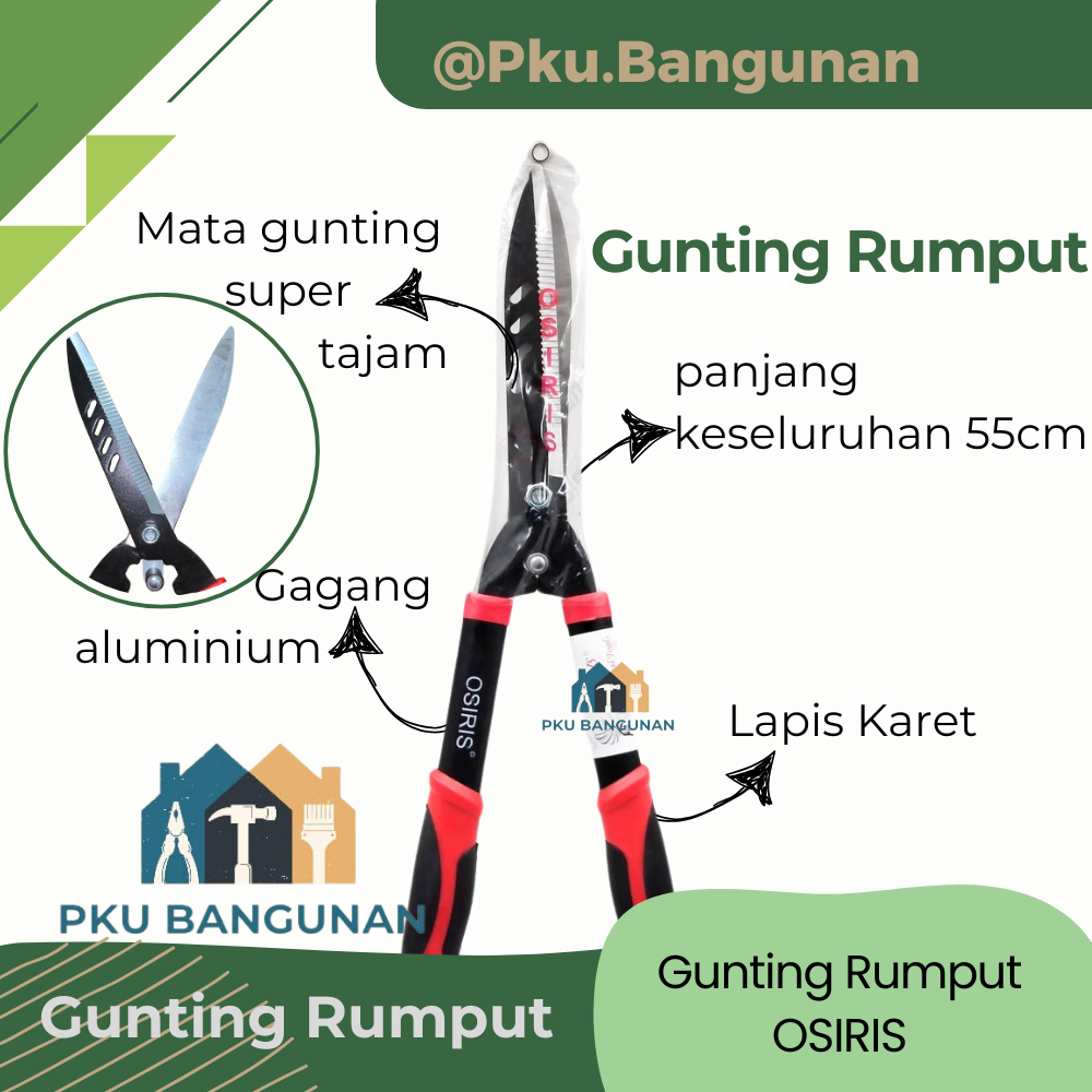 Jual Gunting Rumput Gagang Karet 55 cm SUPER TAJAM / Gunting Pagar Kebun Taman tanaman Dahan ...