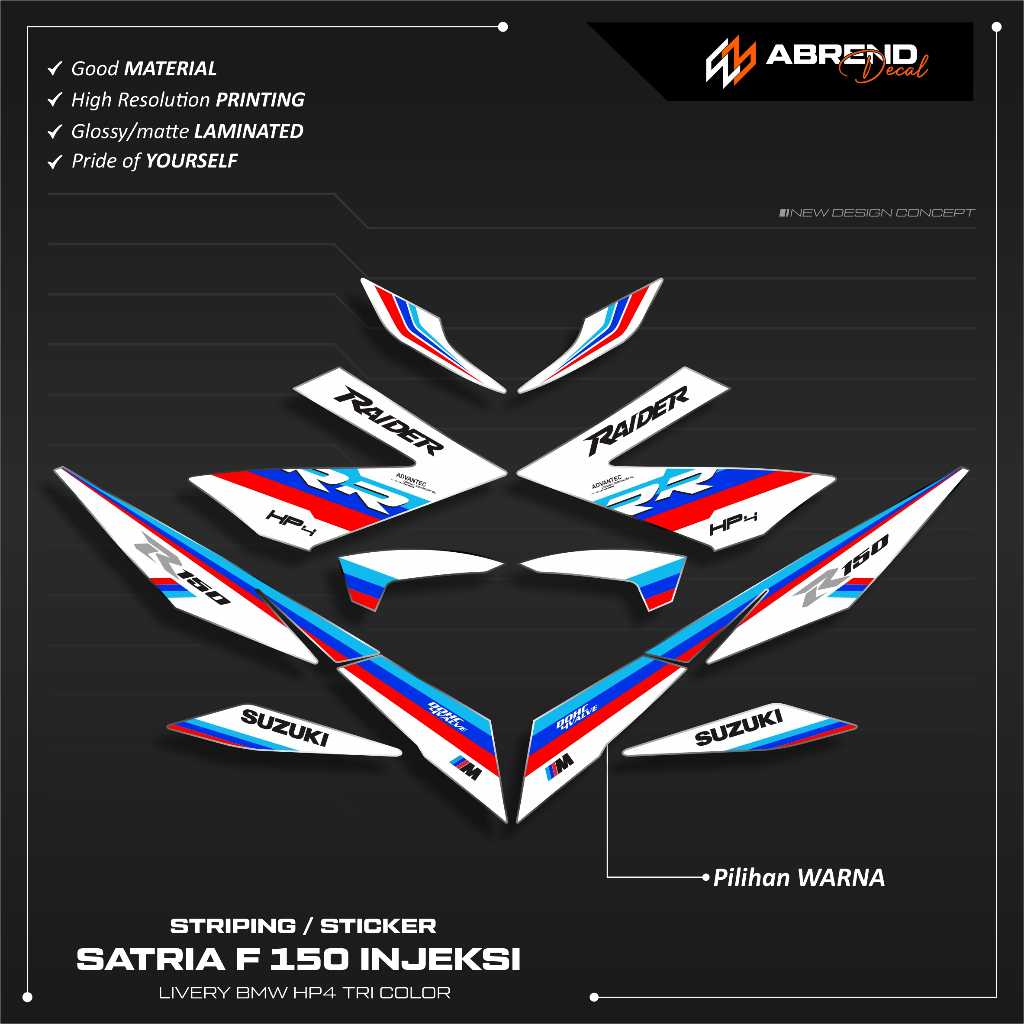 Jual STRIPING SATRIA INJEKSI BMW HP4 TRI COLOR CUSTOM / STIKER SATRIA F ...