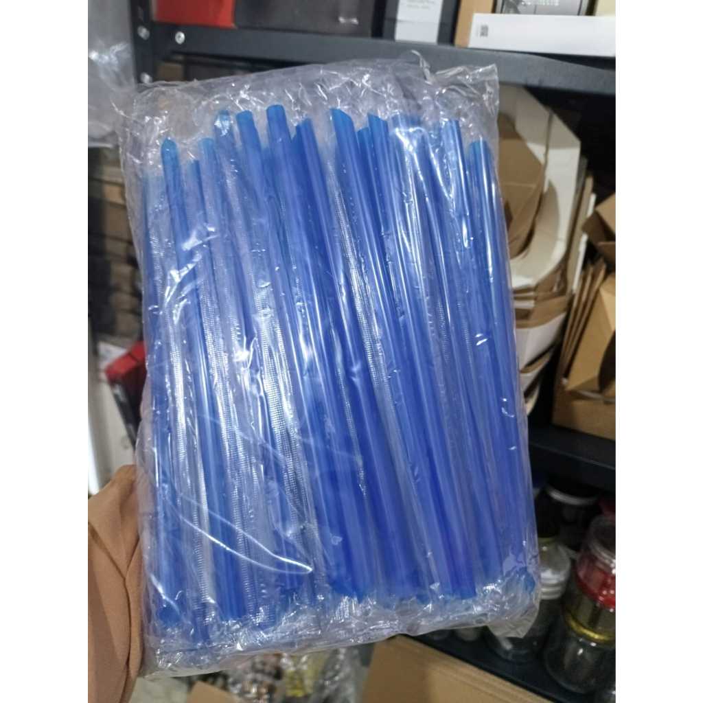 Jual (10mm Isi 100pc) Sedotan BIRU 10mm x 26cm Straw Steril 10 mm 26 cm ...