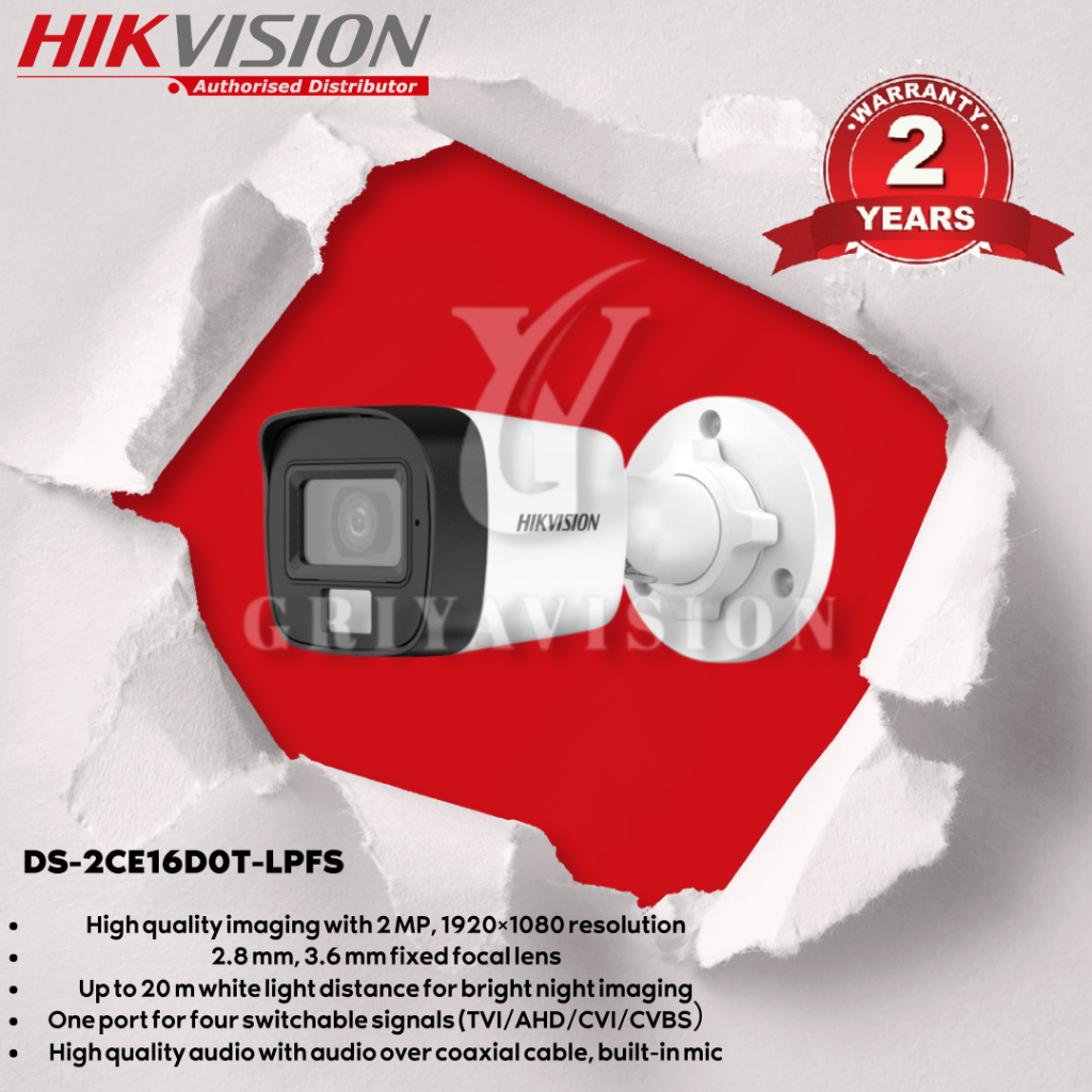 Jual CAMERA HIKVISION DS-2CE16D0T-LPFS 2MP DUAL HYBRID LIGHT+AUDIO MIC | Shopee Indonesia