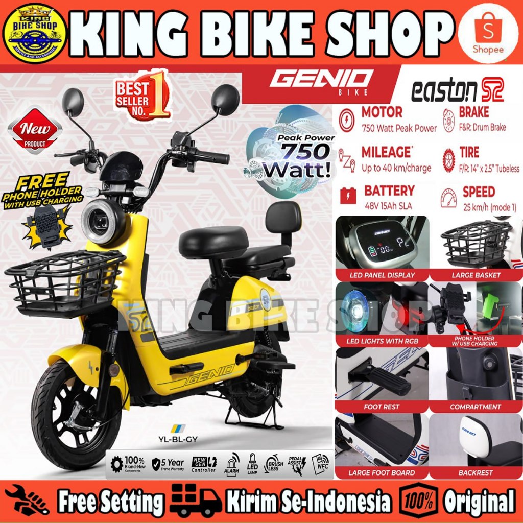 Jual Sepeda Listrik GENIO EASTON S2 BY UNITED 750 Watt Electric E Bike ...