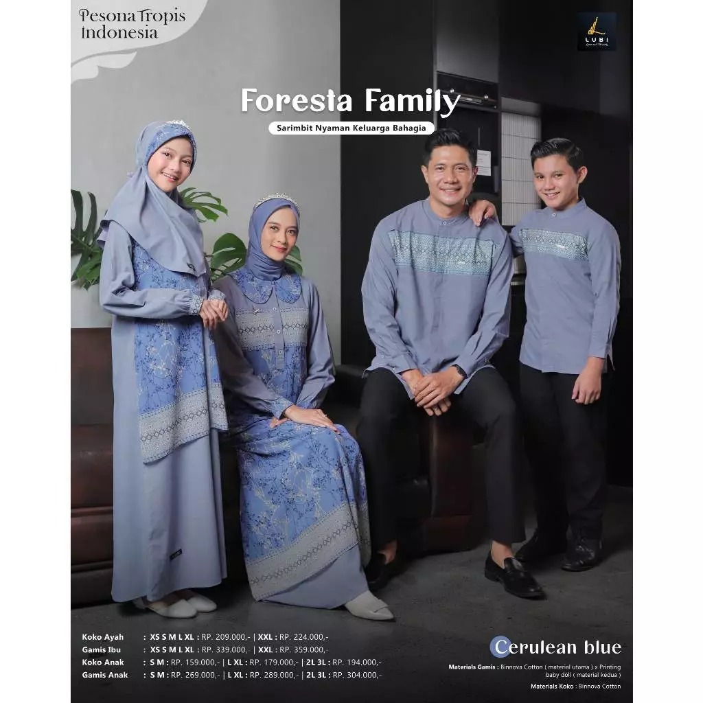 Jual Sarimbit Keluarga 2025 Terbaru Lubi FORESTA FAMILY CERULEAN BLUE ...