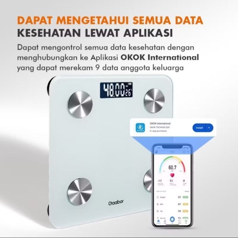 Jual Gaabor Smart Digital Fat Scale Layar LED Timbangan Komposisi Tubuh ...