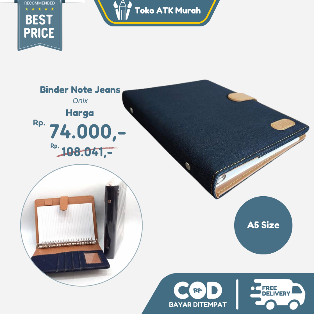 Jual Onix Navy Blue Binder Denim Jeans Kancing Exclusive 20 Ring A5 ...