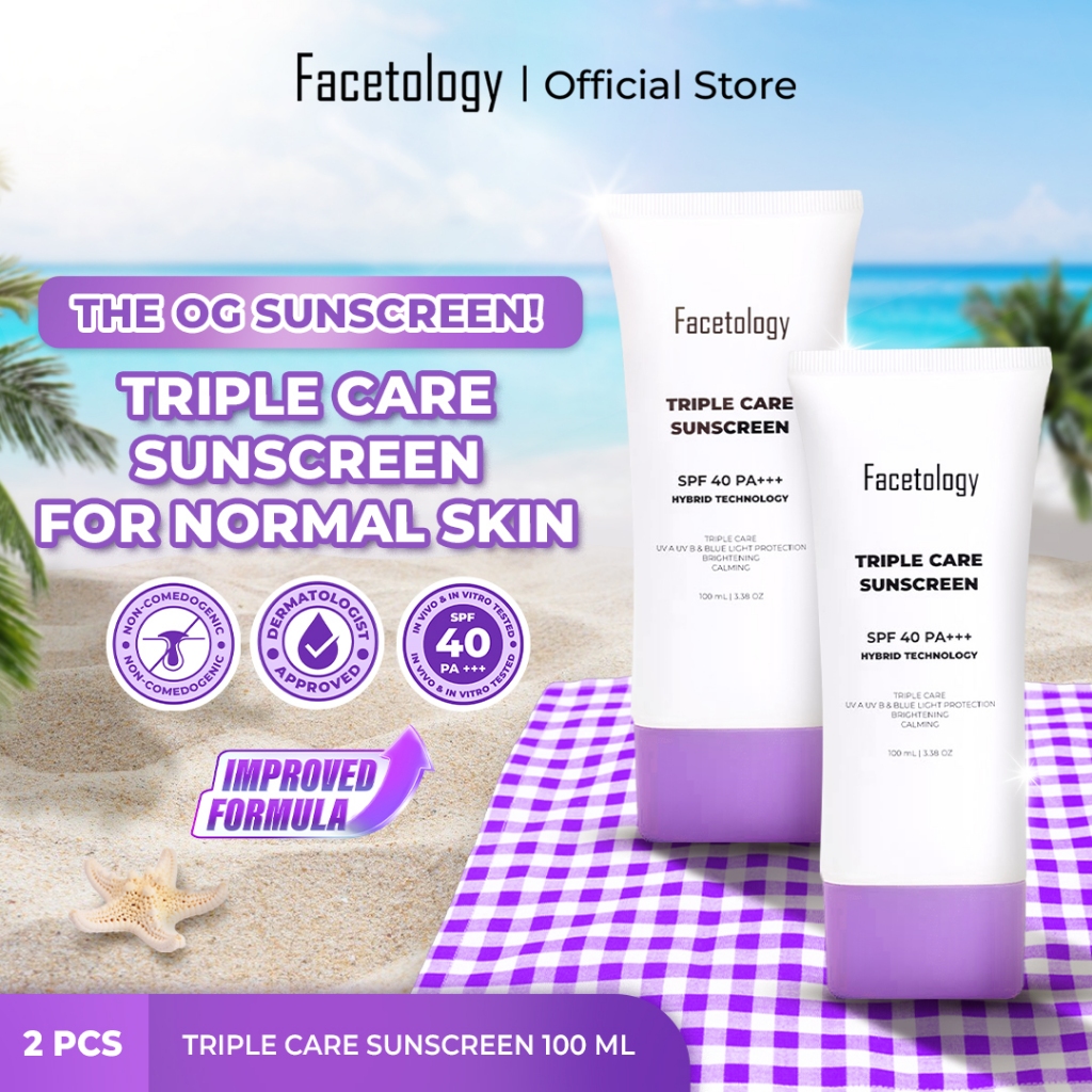 Jual Facetology 2PCS BIG SIZE Triple Care Sunscreen SPF 40 PA +++ 100ML ...