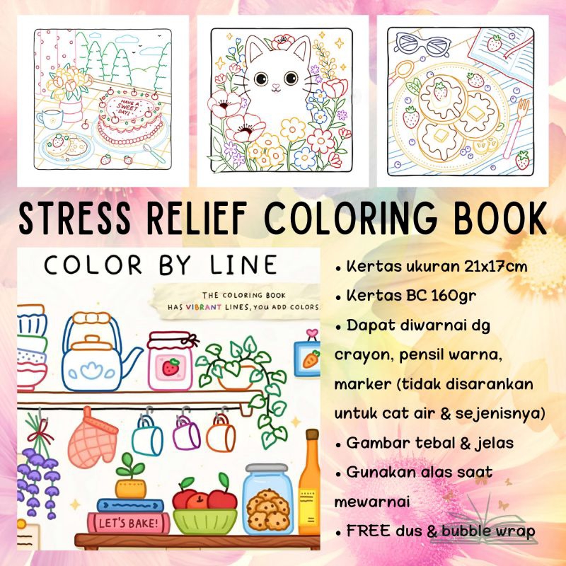 Jual STRESS RELIEF COLOR BY LINE COLORING BOOK 40 PAGES | Shopee Indonesia
