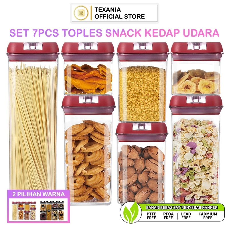 Jual TEXANIA Toples Kotak Snack Kedap Udara (7pcs) / Penyimpanan Bening ...