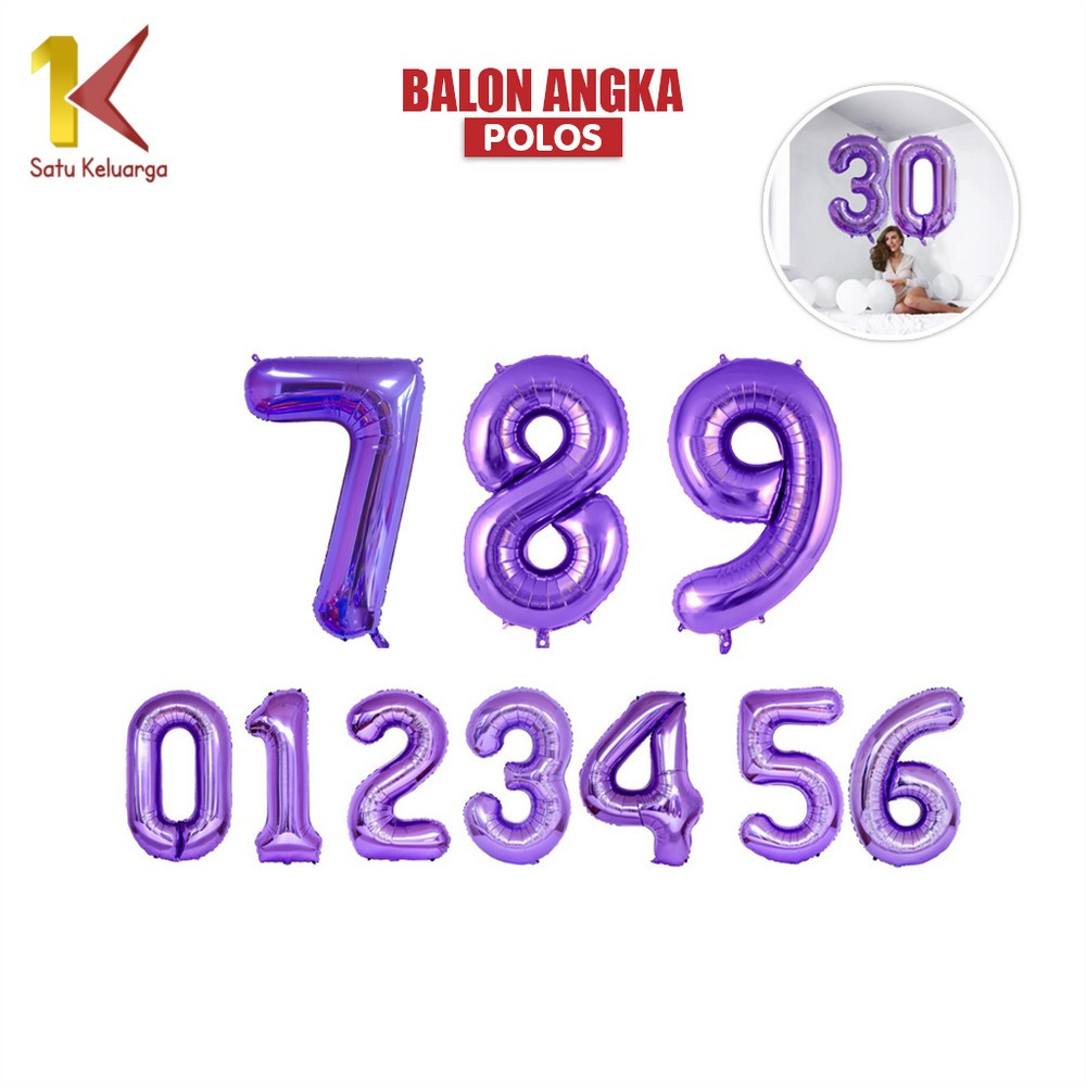 Jual Satu Keluarga Balon Foil Angka 0-9 Warna Ungu C390 Balloon ...