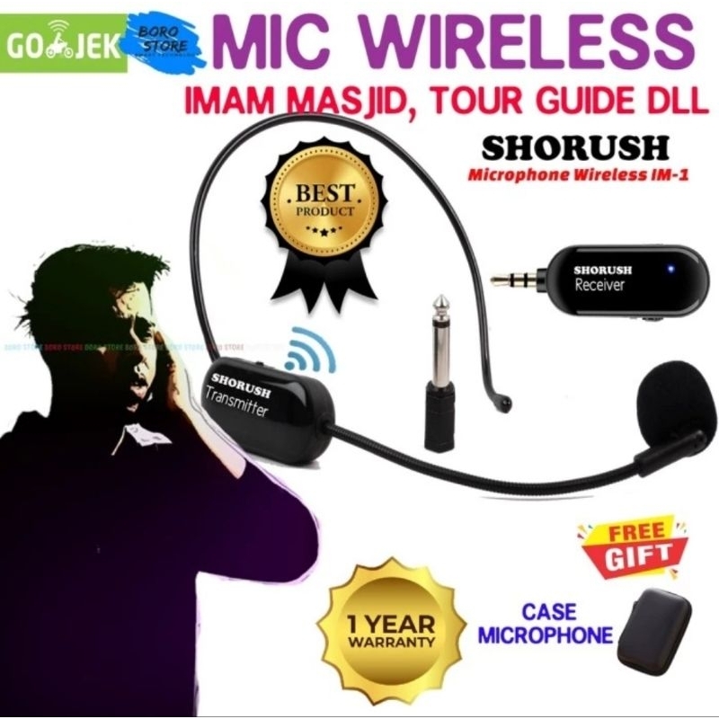 Jual Mic Bando SHORUSH 1M 1 Wireless Microphone clip on UHF 2.4G | Shopee Indonesia