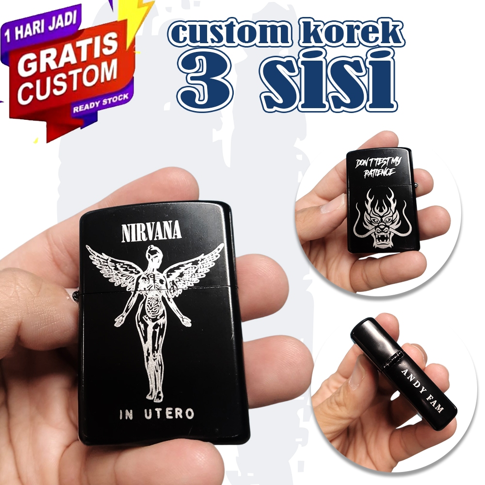 Jual korek jipo GRATIS CUSTOM GRAFIR 3 SISI/ Grafir nama jipo/ custom logo zipi/ korek cetak ...