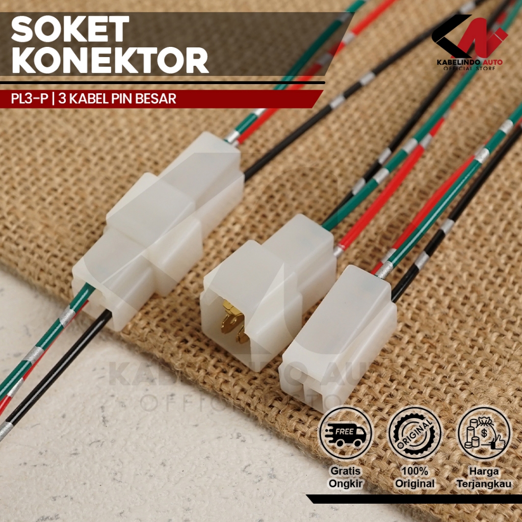 Jual Soket Konektor Kabel 3 Pin Besar / Socket Sambung Mobil Motor ...
