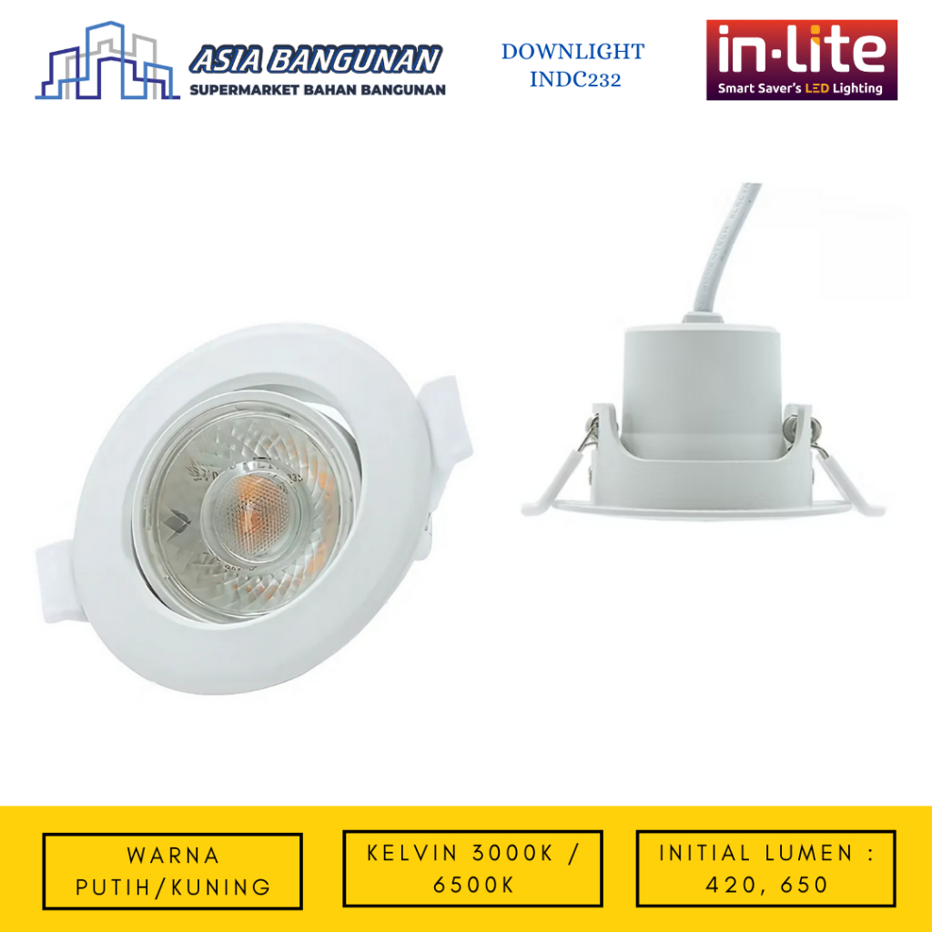 Jual ASIA BANGUNAN - INLITE DOWNLIGHT INDC232 COB 8W KUNING/PUTIH LAMPU ...