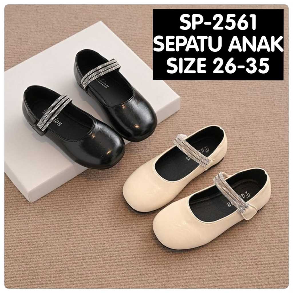 Jual (LOLI-JKT) SP- 2561 SEPATU FLAT ANAK POLOS TALI PEREKAT FULL MANIK MANIK SIZE 26-35 ...