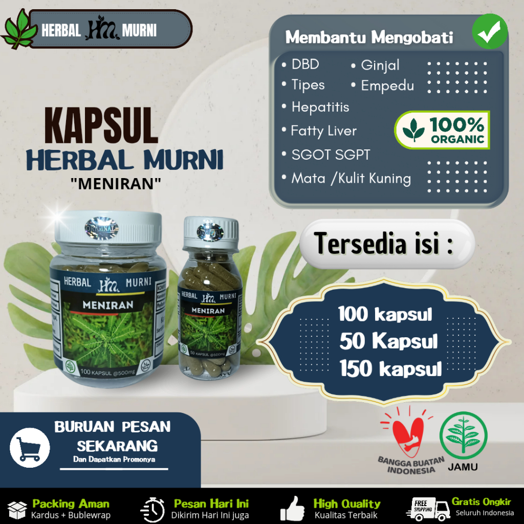 Jual HERBAL MURNI - DAUN MENIRAN Isi 50 & 100 Kapsul (DBD Tipes Batu ...