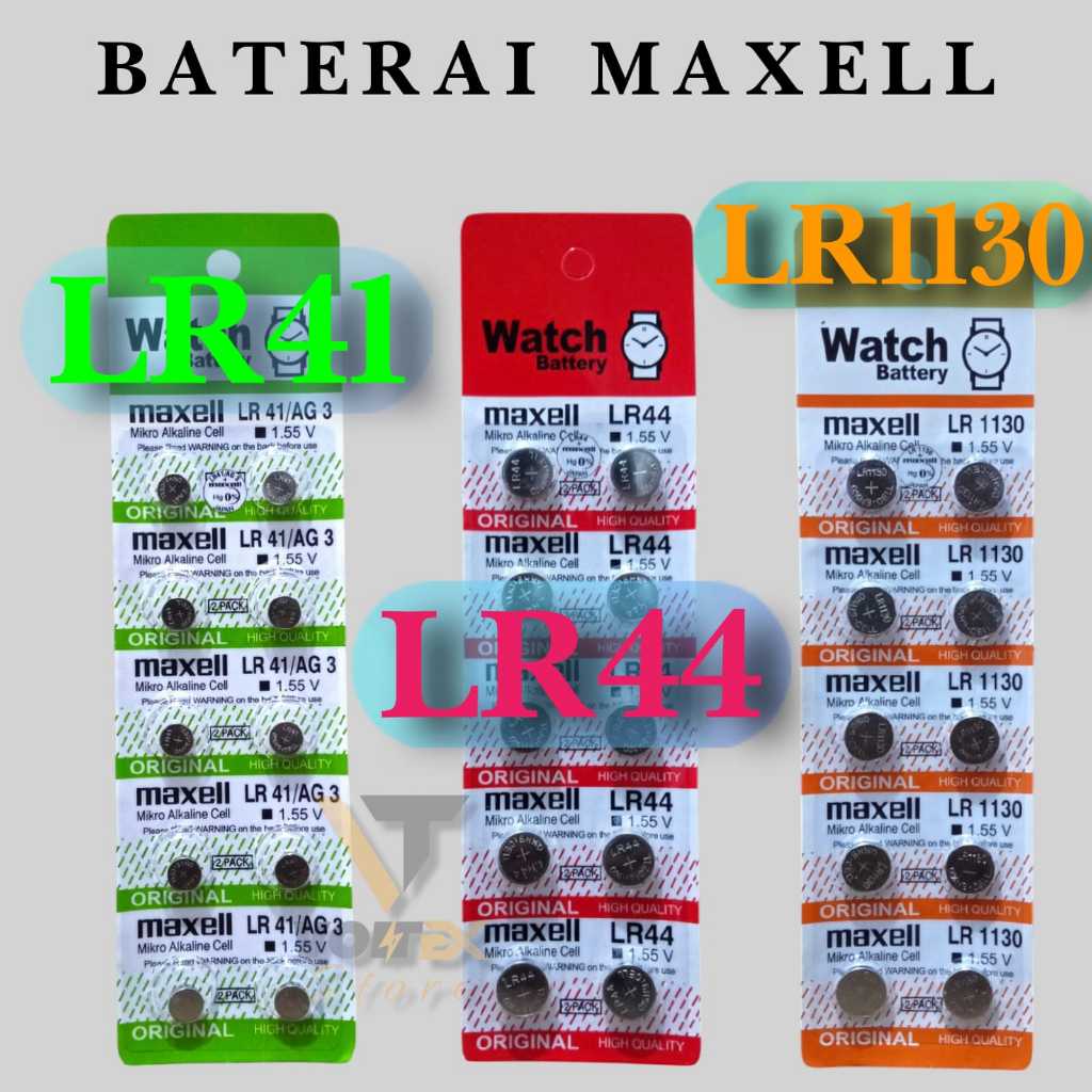 Jual Baterai Kalkulator Maxell LR41/AG3 - LR44 /AG13 - LR1130/AG10 Alkaline 1.5V Perlembar (10 ...