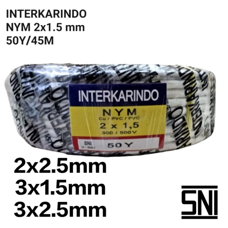 Jual INTERKARINDO KABEL LISTRIK NYM (2X1.5)3x1.5)(2x2.5)(3X2.5) 50YARD SNI TEMBAGA MURNI ...