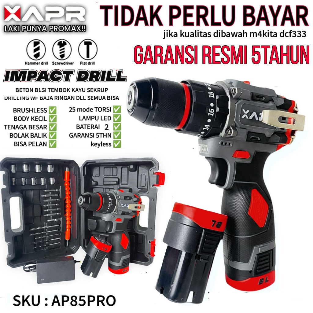 Jual APR BOR BRUSHLESS impact drill TYPE AP85 PRO Cordless 2Baterai ...