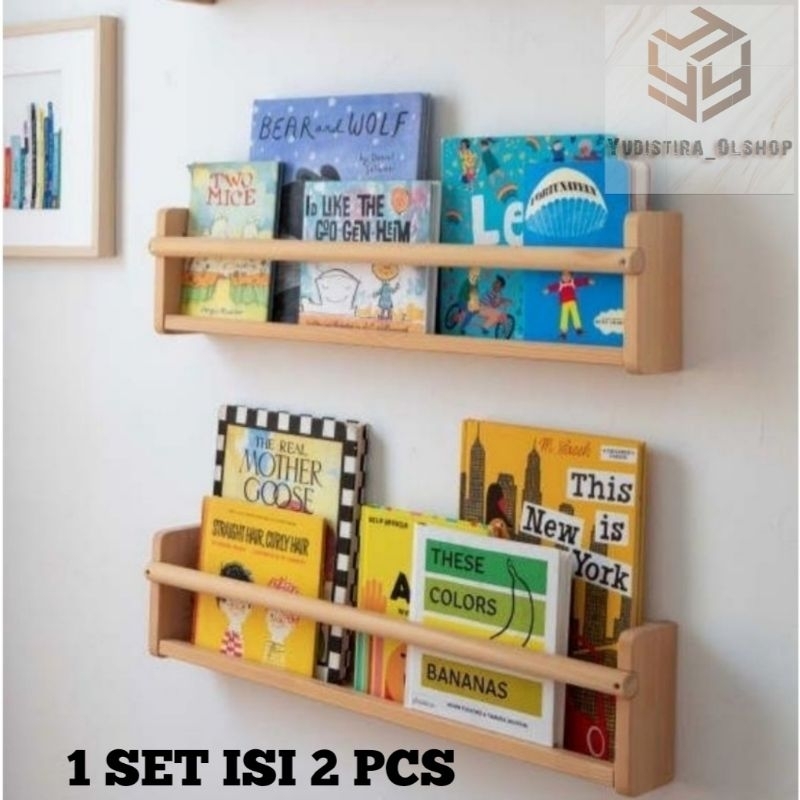 Jual Rak Tempat Buku Kayu Gantung 1 SET ISI 2 PCS Rak Majalah Rak Novel ...