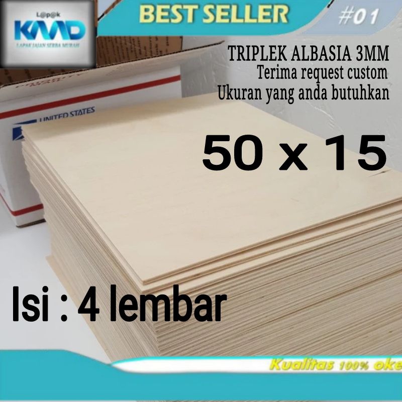 Jual Lk - triplek 3mm albasia 50 x 15 isi 4 lembar multiplek potongan ...
