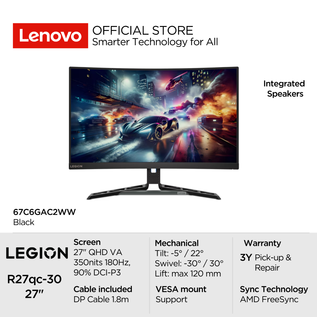 Jual Lenovo Gaming Monitor Legion R27qc-30 27" QHD VA AMD FreeSync 48Hz ...