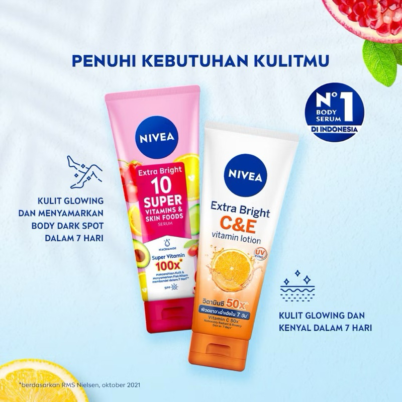Jual 180ml Nivea Extra Bright 10 Super Vitamins & Skin Foods Serum ...