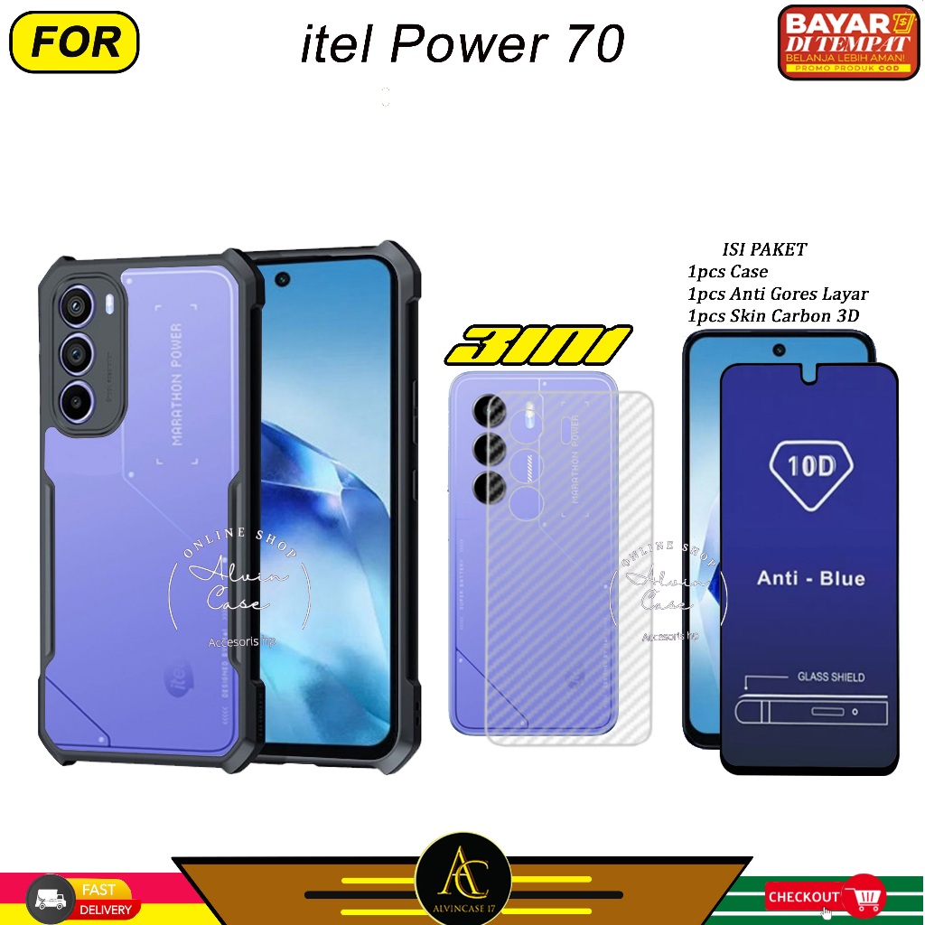 Jual Paket 3in1 Case Tempered Glass Itel Power 70 Itel City 100 ...