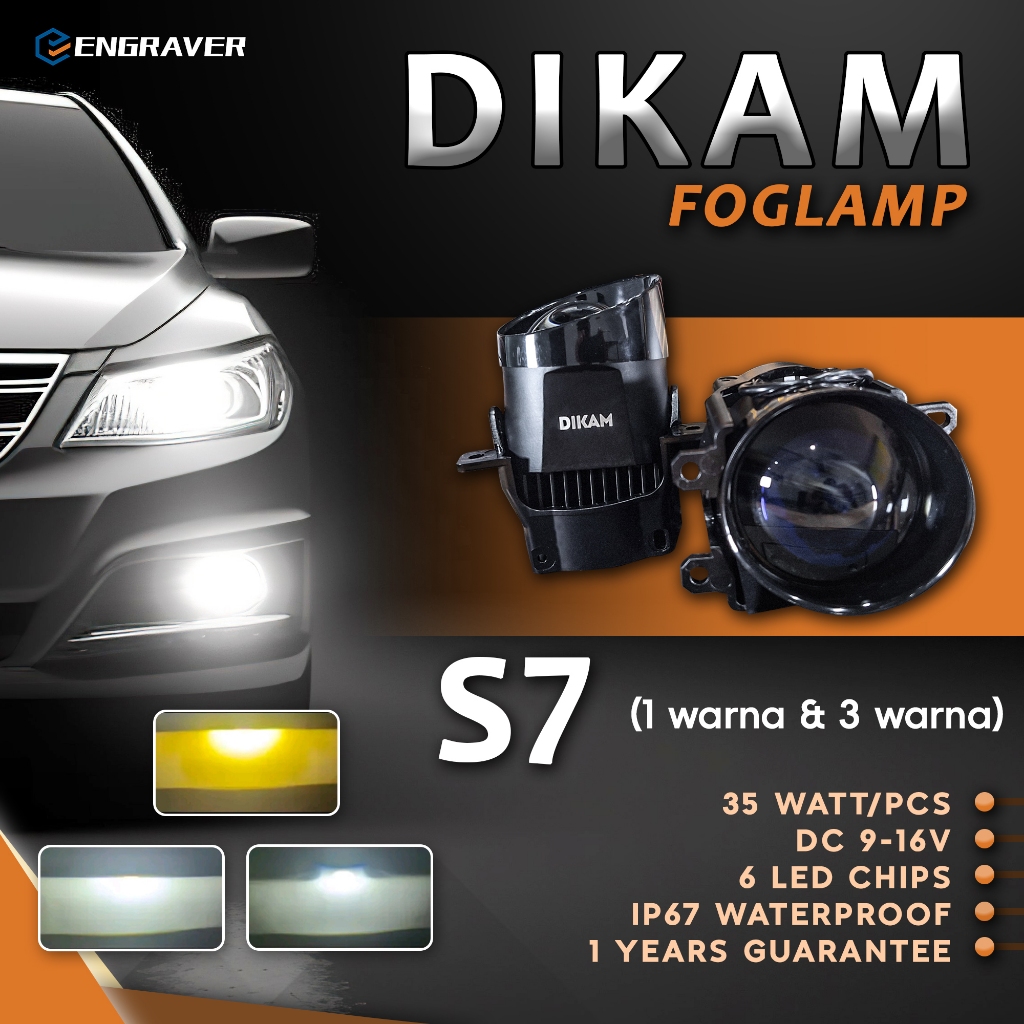 Jual Engraver Lampu BI-LED Mobil DIKAM S7 Foglamp 3 inch PNP (1 Warna & 3 Warna) | Shopee Indonesia