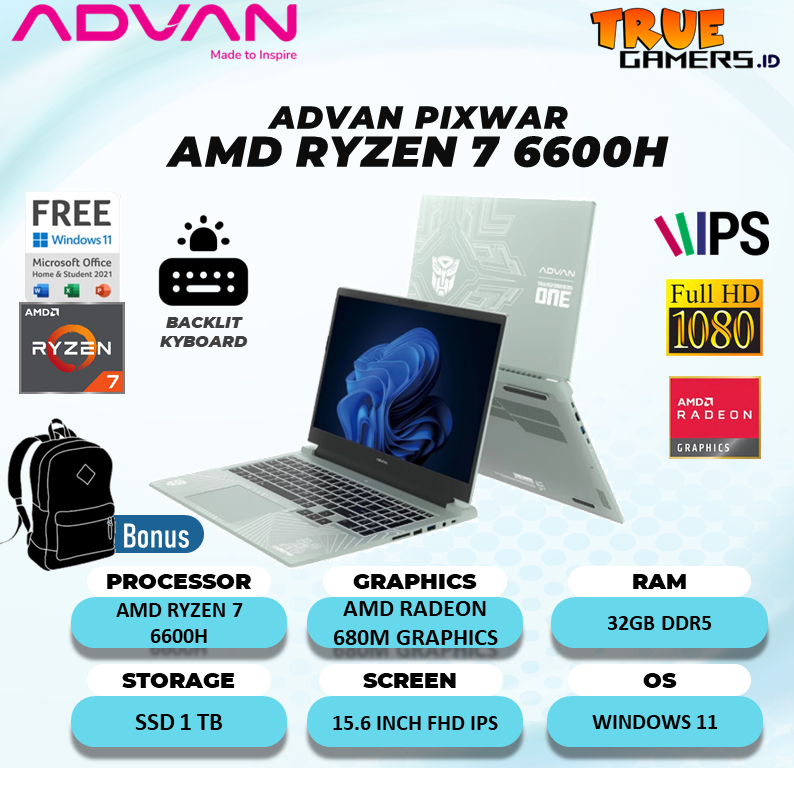 Jual LAPTOP GAMING ADVAN PIXWAR RYZEN 7 6800H 32GB 1TB WINDOWS11 15 ...