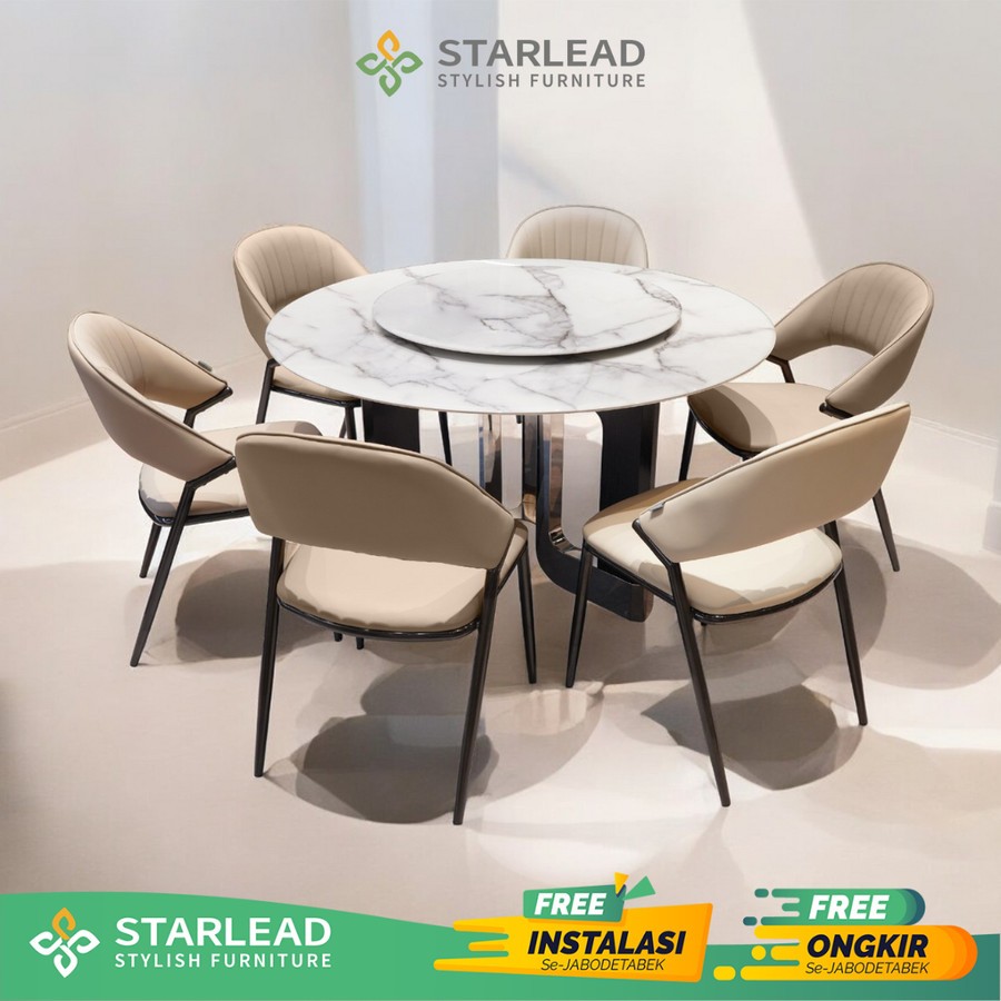 Jual STARLEAD Meja Makan Super Crystal Alphine Pearl White - 130x75cm ...