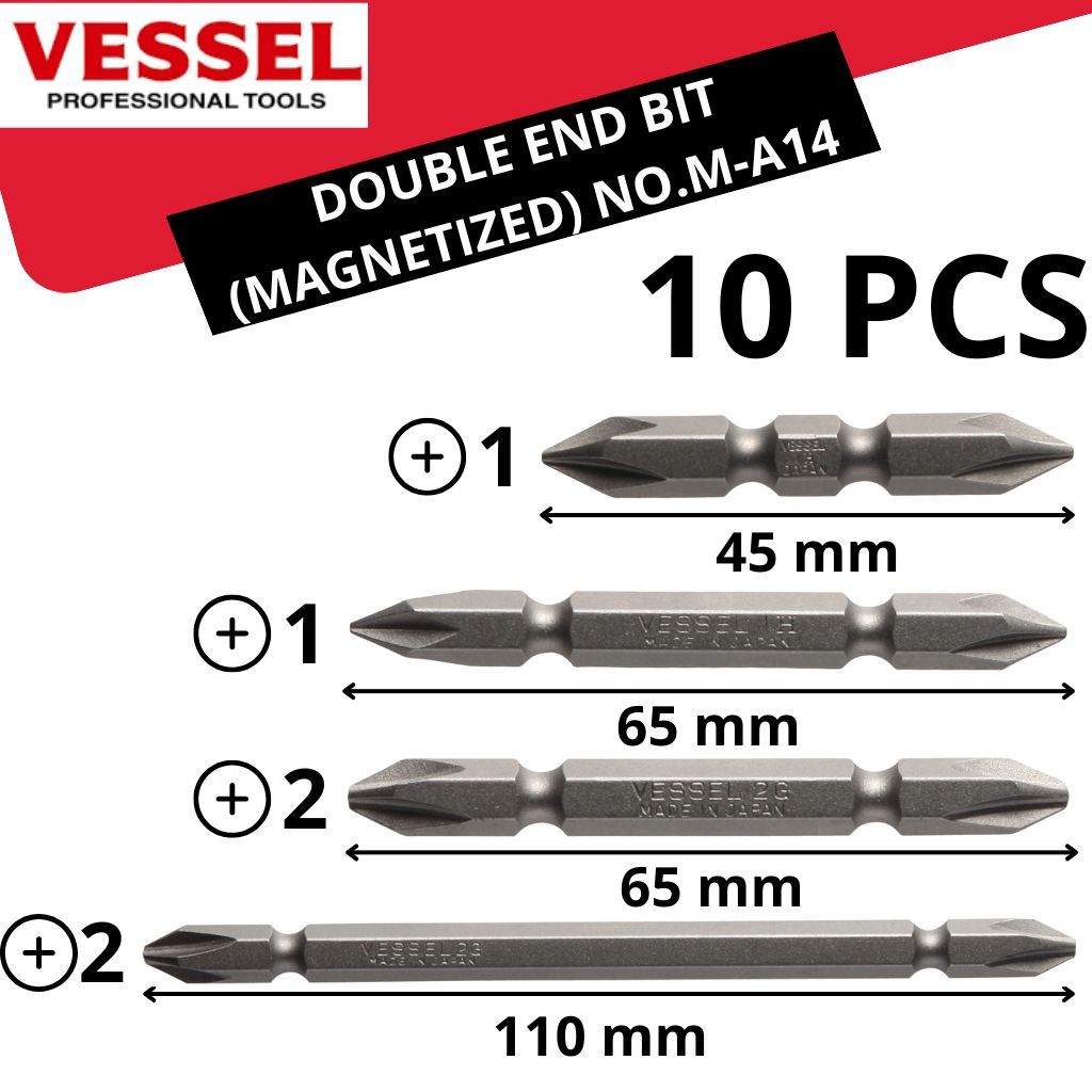 Jual VESSEL 10 Pcs Mata Bor Obeng Angin Ph1 Ph2 Double End Bit ...