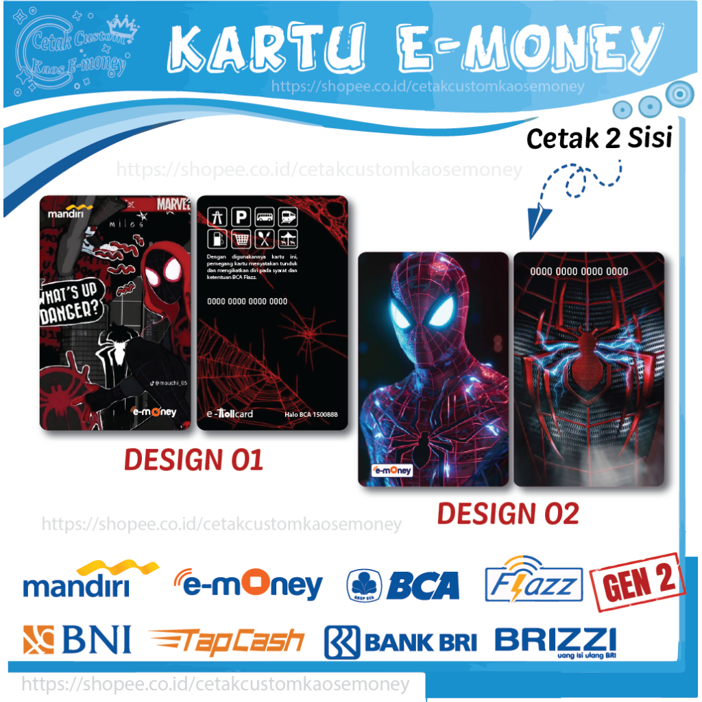 Jual KARTU E MONEY E TOLL KARTUN SUPERHERO GAMBAR SPIDERMAN MANDIRI EMONEY BNI BRI BCA GEN 2 - 2 ...