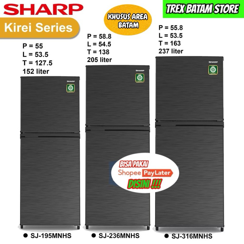 Jual KULKAS SHARP KIREI SERIES SJ195 SJ 236 SJ 316 MN HS UK 152L 205L ...